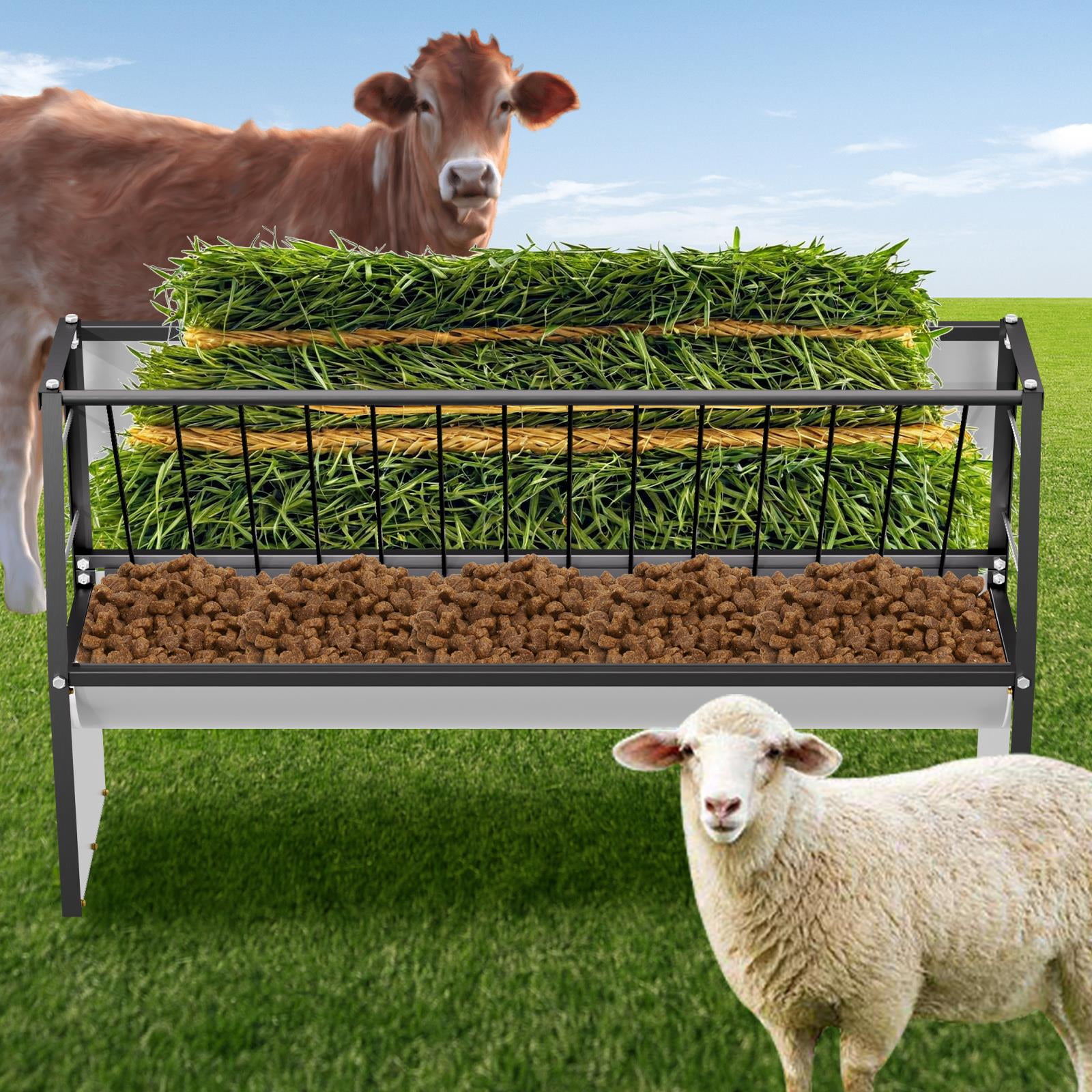 60 Gallon Feeder, Durable Galvanized Steel Pasture Feeder, Non ...