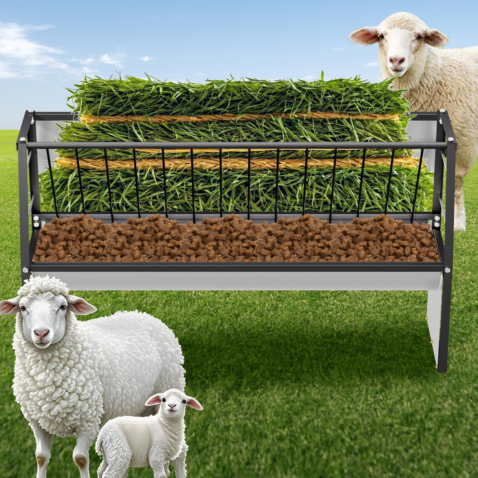 60 Gallon Feeder, Heavy Duty Galvanized Steel Livestock Hay Feeder, Non ...