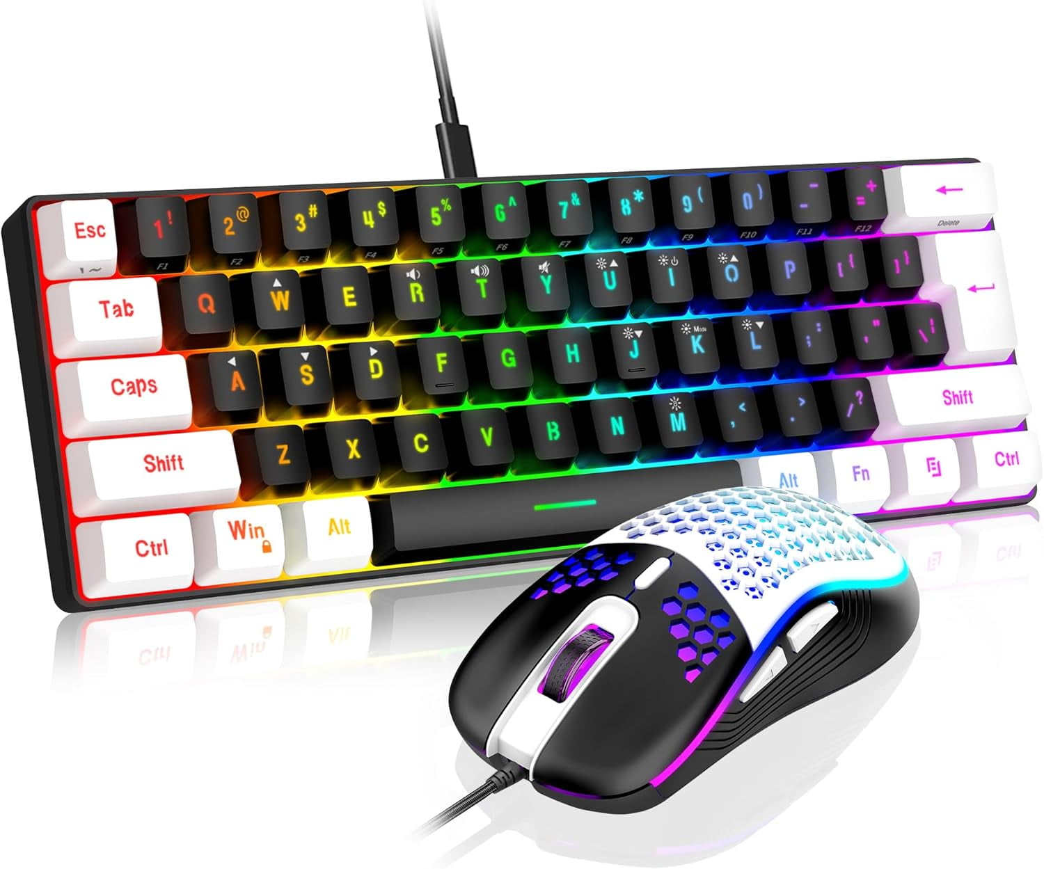 60% Gaming Keyboard and Mouse Combo, Ultra-Compact 61-Key RGB Backlit ...