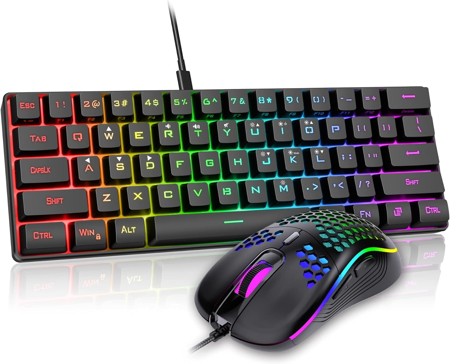 60% Gaming Keyboard and Mouse Combo, Ultra-Compact 61 Keys RGB Backlit ...