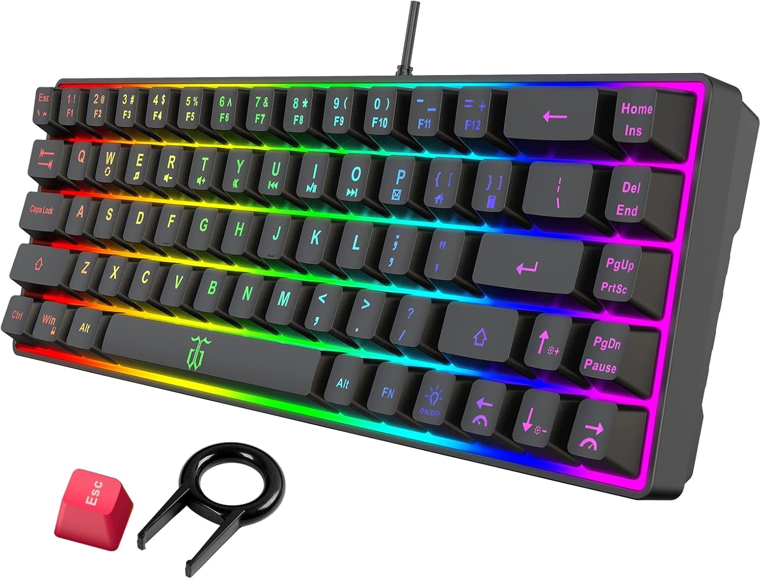 60% Gaming Keyboard, Rainbow Backlit Mini Membrane Keyboard for PC ...