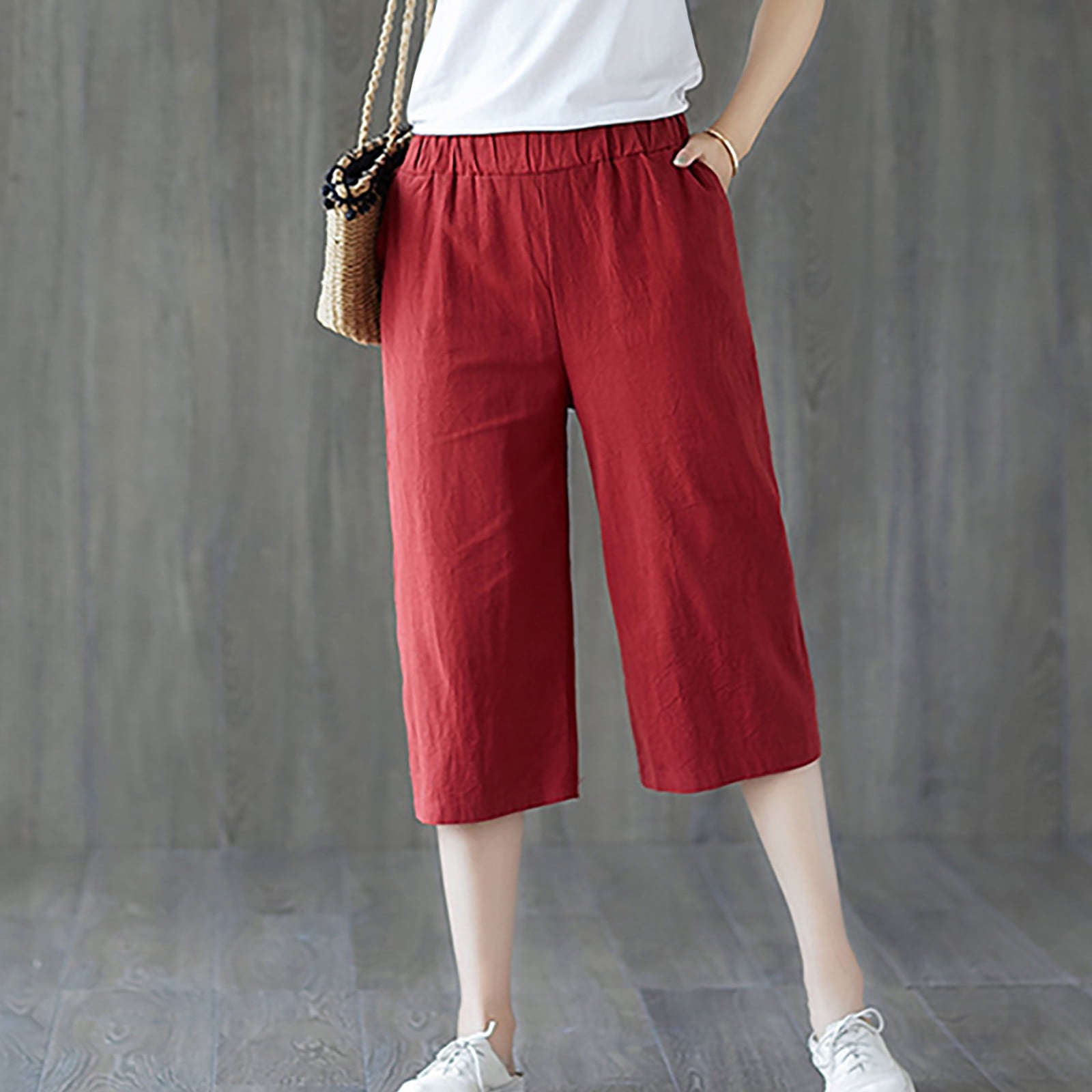 up to 60% off Gifts Usmixi Womens Capris Pants Casual Solid Elastic ...