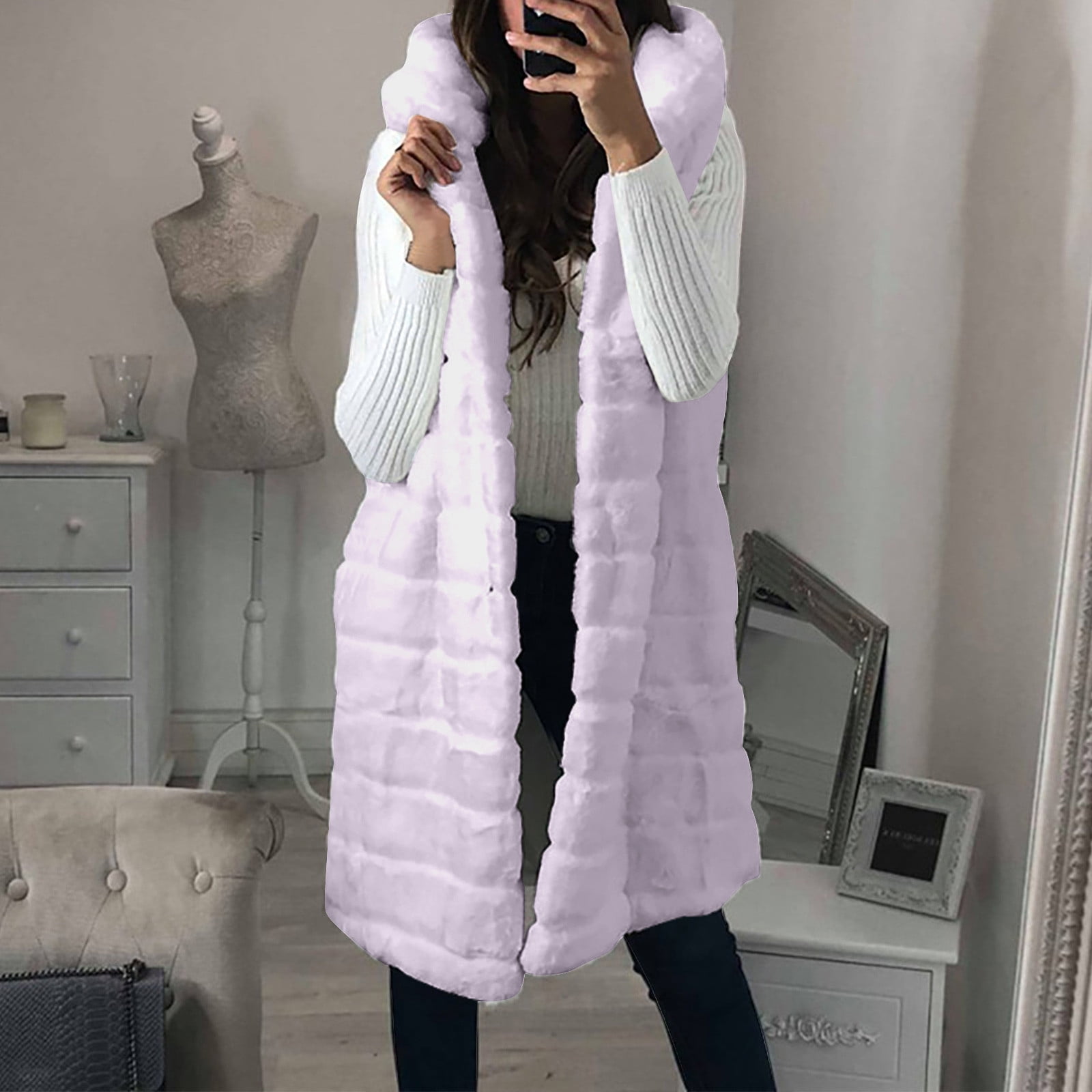 Gifts Usmixi Womens Vest Jacket Womens Faux Fur Coat Casual Solid Cozy ...