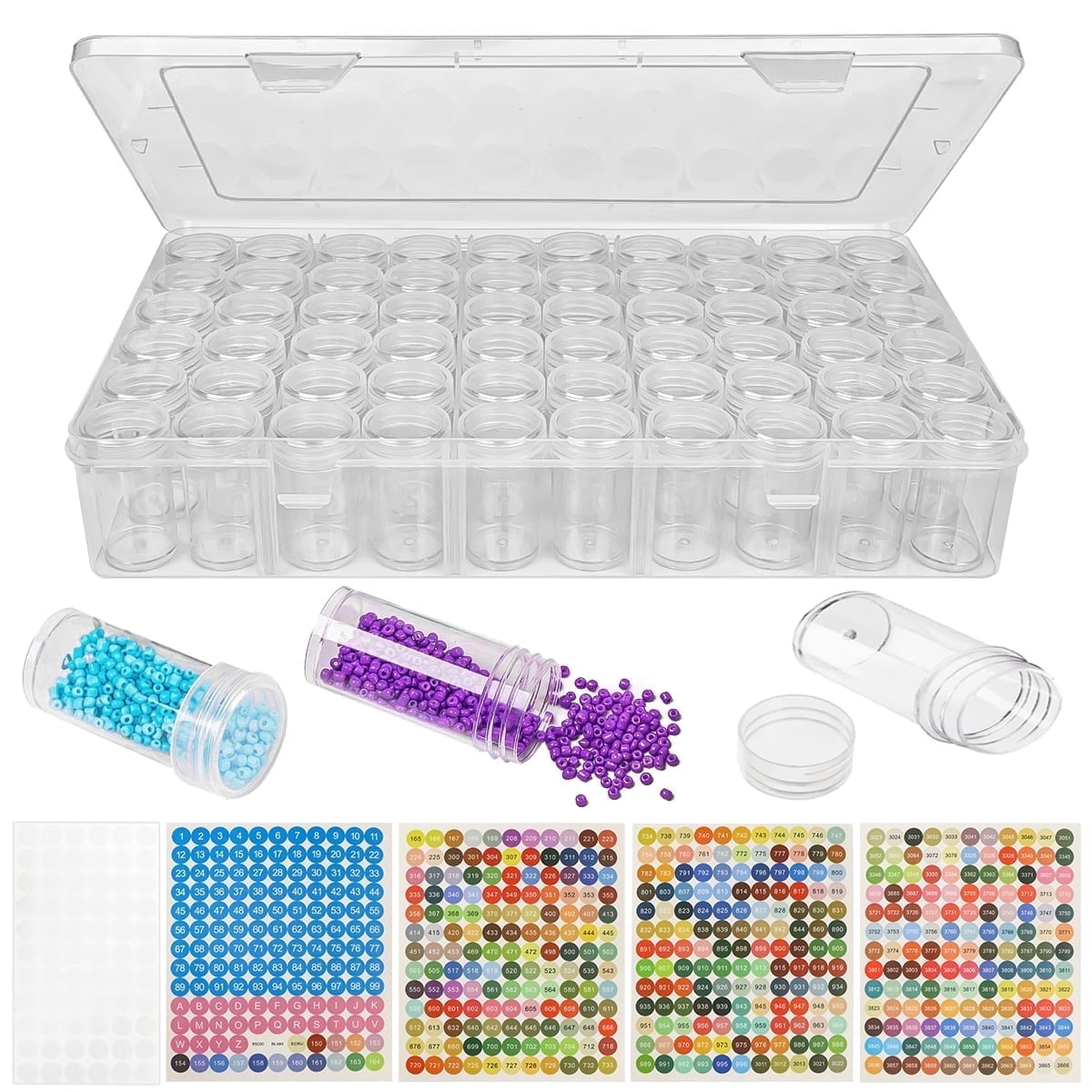 60 Grid Bead Storage Container with Labels, Diamond Art Bead Organizer ...