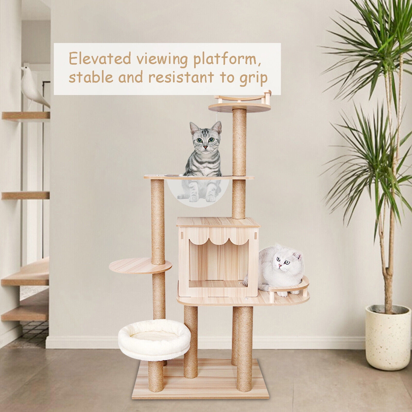 60" H Cat Tree Tower Activity Center Large Playing House Condo for Cat ...
