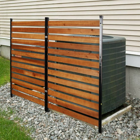 60"H Wood AC Fence Panel w/Metal Stakes, Privacy Screen for Trash Cans ...