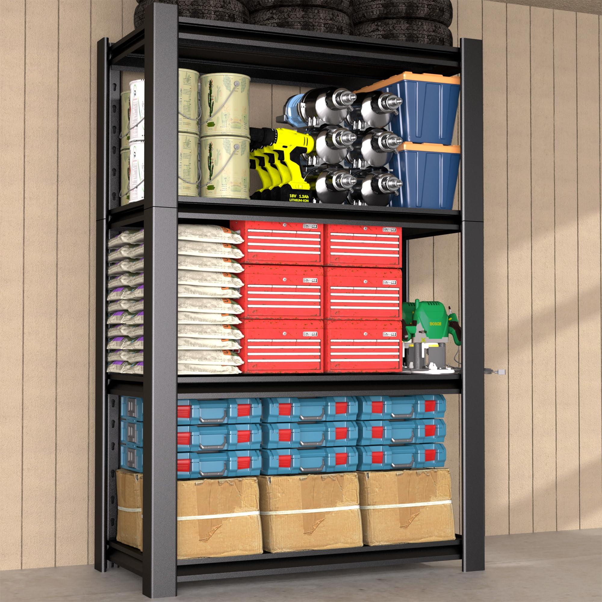 60" H x 40" W x 20" D 4-Tier Heavy Duty Garage Shelving Unit, 2000 LBS ...