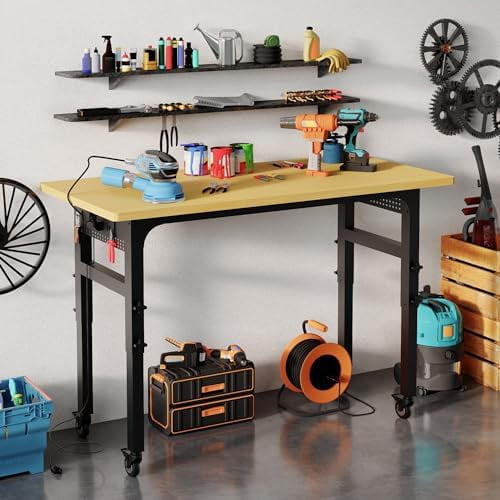 60" Heavy Duty Work Bench with Wheels, Adjustable Height 2000 Lbs ...