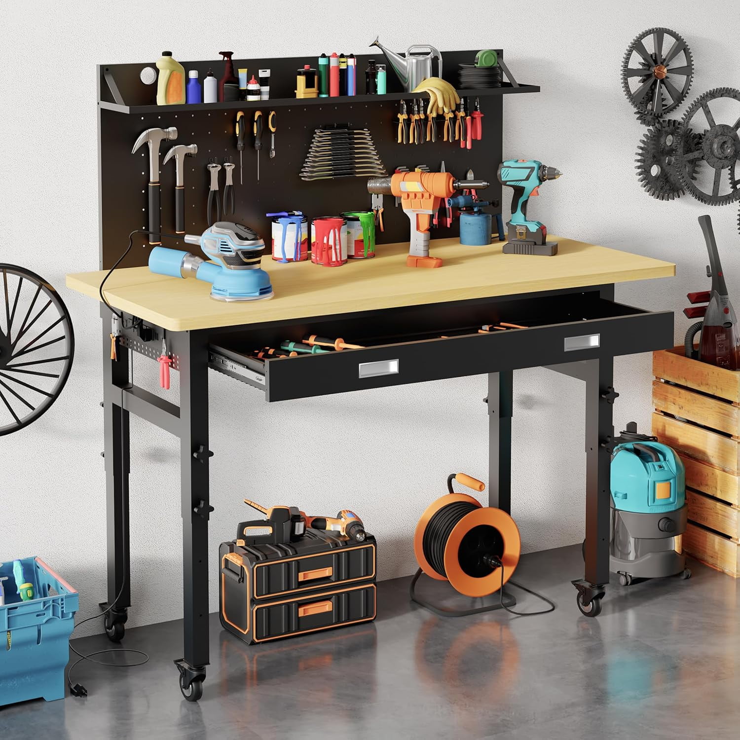 60" Heavy Duty Work with Drawers, Adjustable Height 2000 Lbs Garage ...