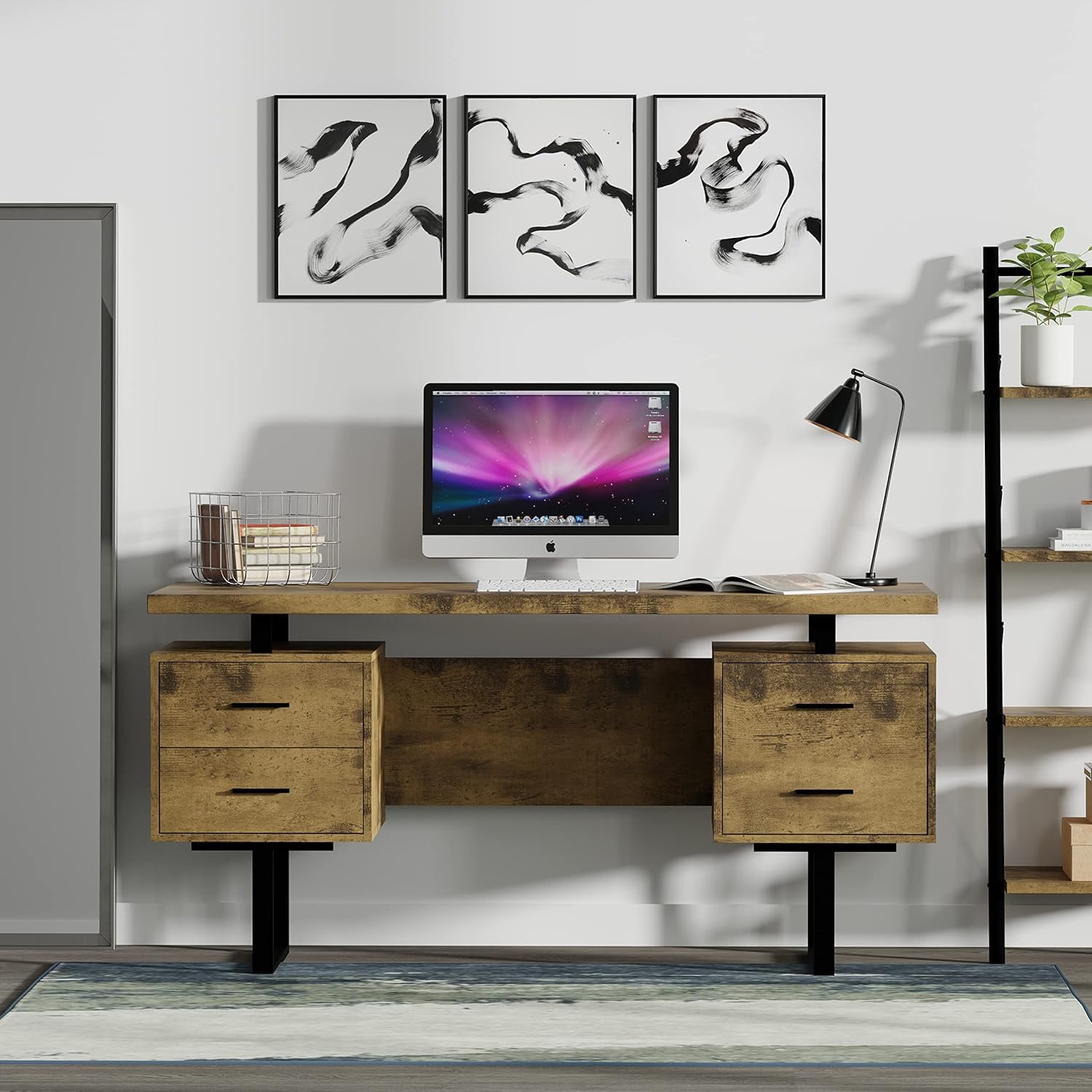 60'' Home Office Computer Desk - Reclaimed Brown Top, Reclaimed Brown ...