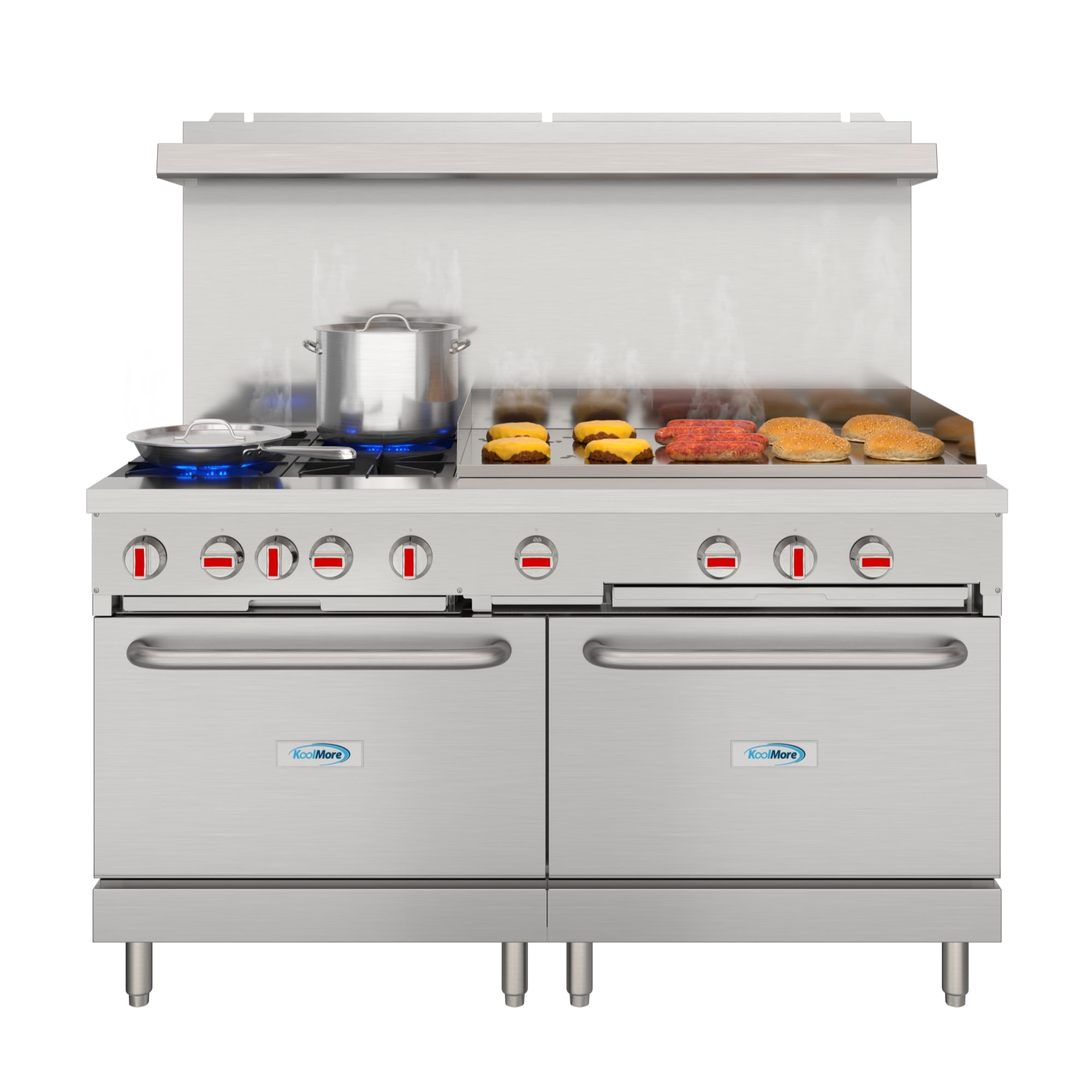 60 In. Commercial Range with 36 In. Griddle, 4 Burners and 2 Standard ...