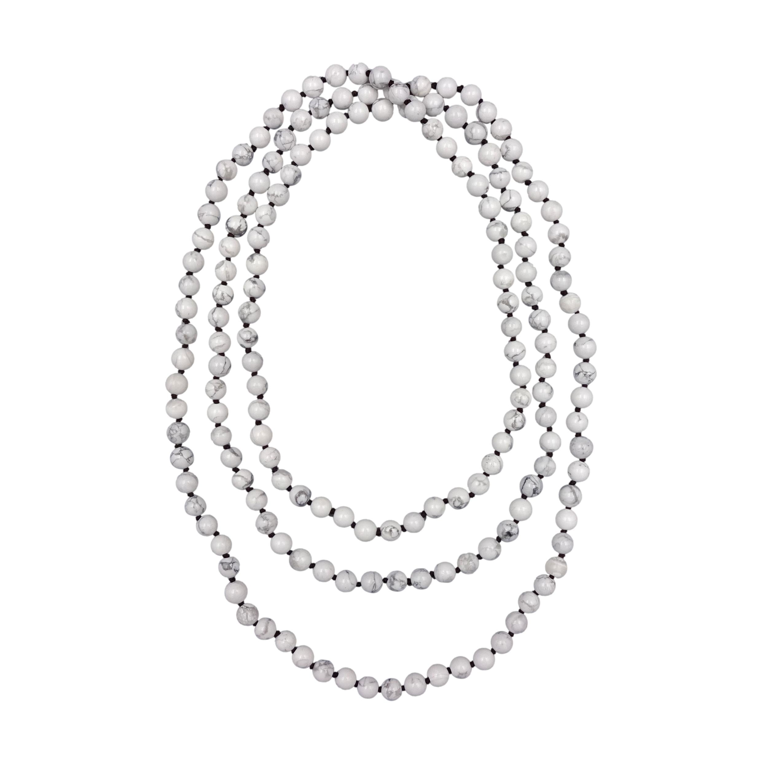 60 Inch 8MM Polished Genuine White Howlite Multi-Layer Long Endless ...