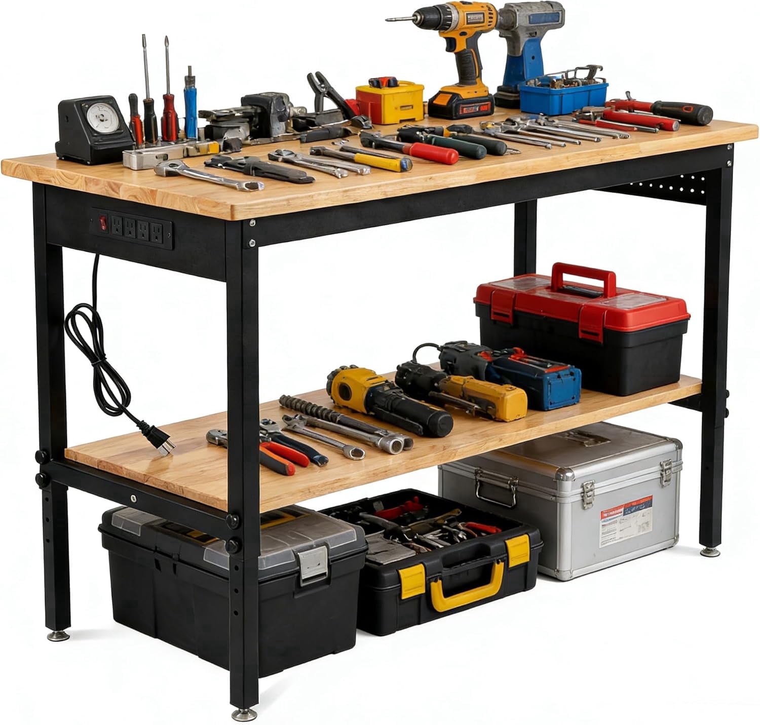 60 Inch Adjustable Workbench with Power Outlet, 2500 LBS Heavy Duty ...