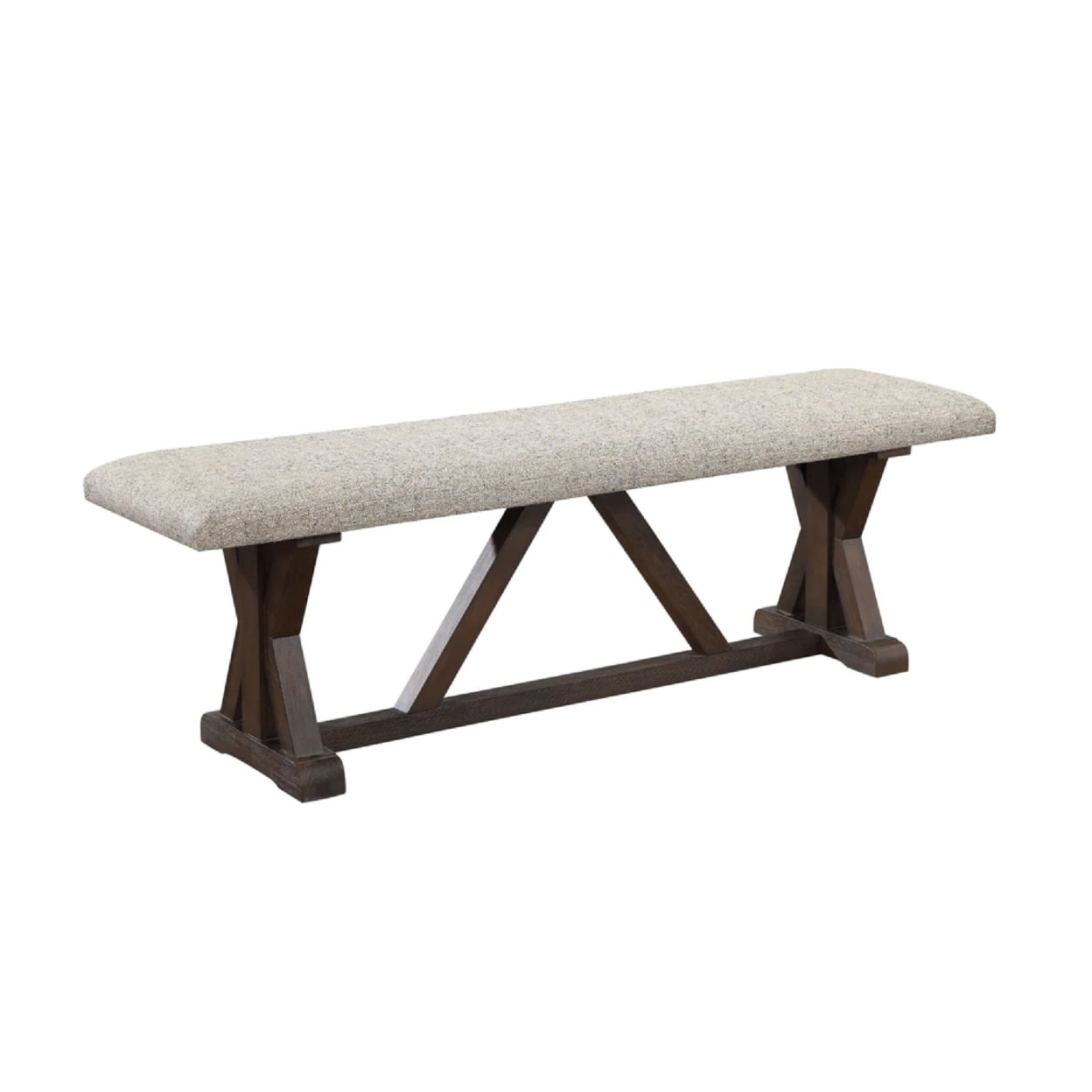 60 Inch Bench Padded Cushion X Shaped Trestle Base Gray Oak Brown ...