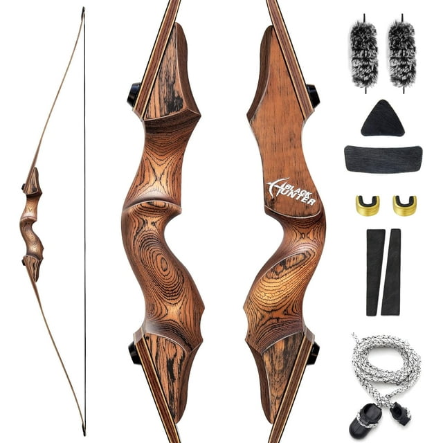 60 Inch Black Hunter Longbow 20-60 Lbs Archery Bow with Stringer Tool ...