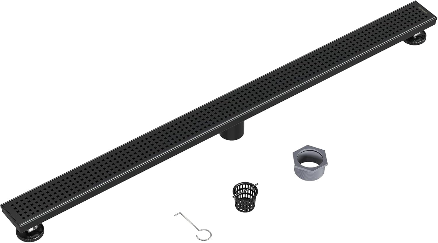 60-Inch Black Linear Shower Drain with Removable Quadrato Pattern Grate ...