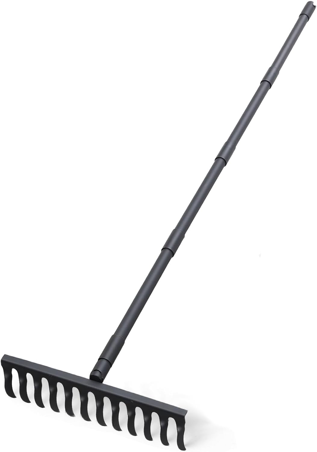 60 Inch Bow Rake for Gardening Leveling Heavy Duty Garden Tool with 12 ...