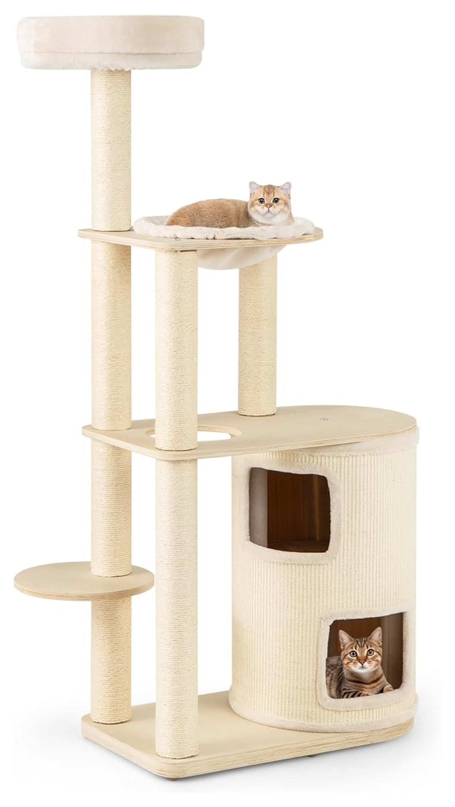 60 Inch Cat Tree Modern Tower for Indoor Cats, Wooden 2-Story Condo ...