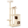 60 Inch Cat Tree Modern Tower for Indoor Cats, Wooden 2-Story Condo ...