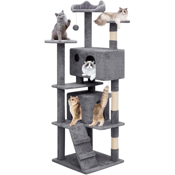 60 Inch Cat Tree Tower with Scratching Post, Cat Climbing Tower, Cat ...