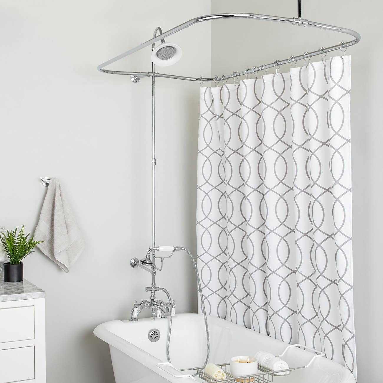 60 Inch Deck Mount Clawfoot Tub Shower Enclosure with Downspout Faucet ...