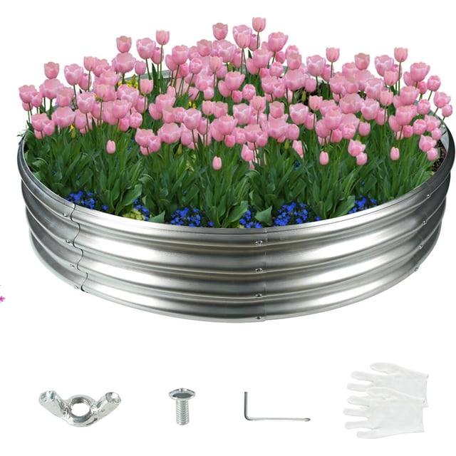 60 Inch Diameter Silver Galvanized Garden Raised Bed/Plant Box/Fire Pit ...