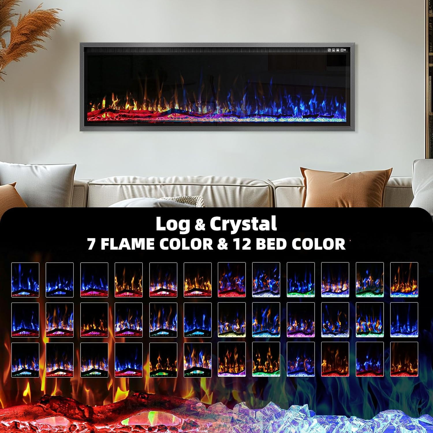 60 Inch Electric Fireplace Inserts with Remote Control, Log & Options ...