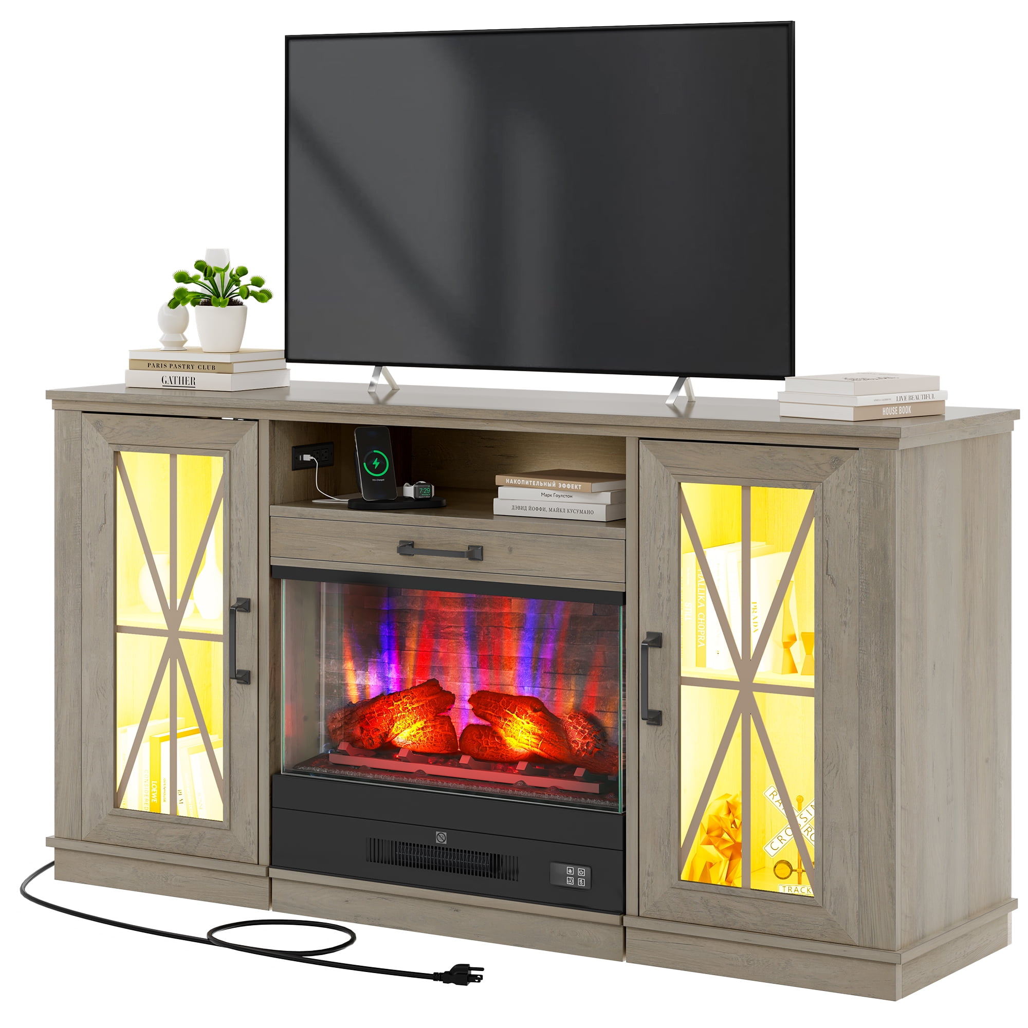 60 Inch Electric Fireplace TV Stand for TVs up to 70", LED ...