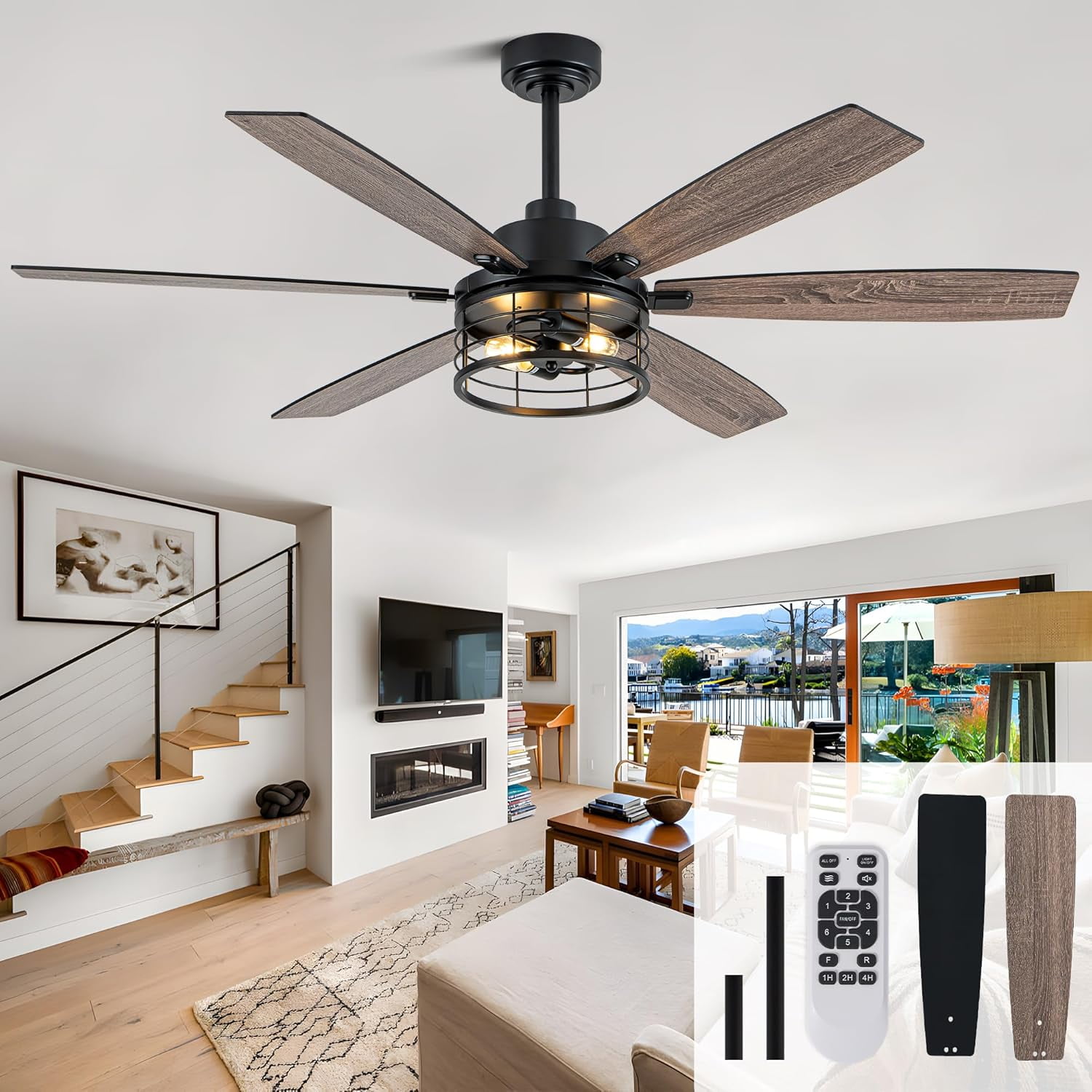 60 Inch Farmhouse Ceiling Fan with Lights and Remote Large Rustic ...