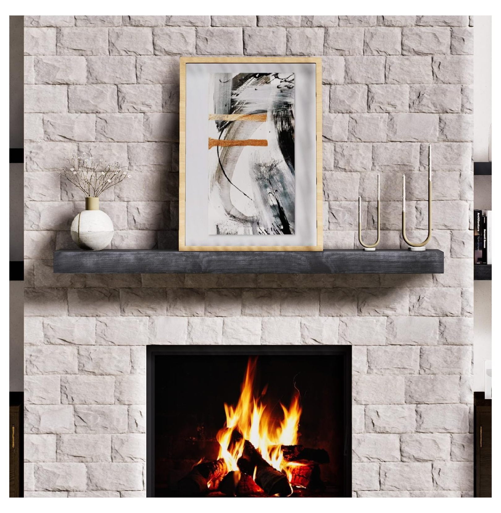 60 Inch Fireplace Mantel, Solid Rustic Wood Mnatel with Invisible Heavy ...