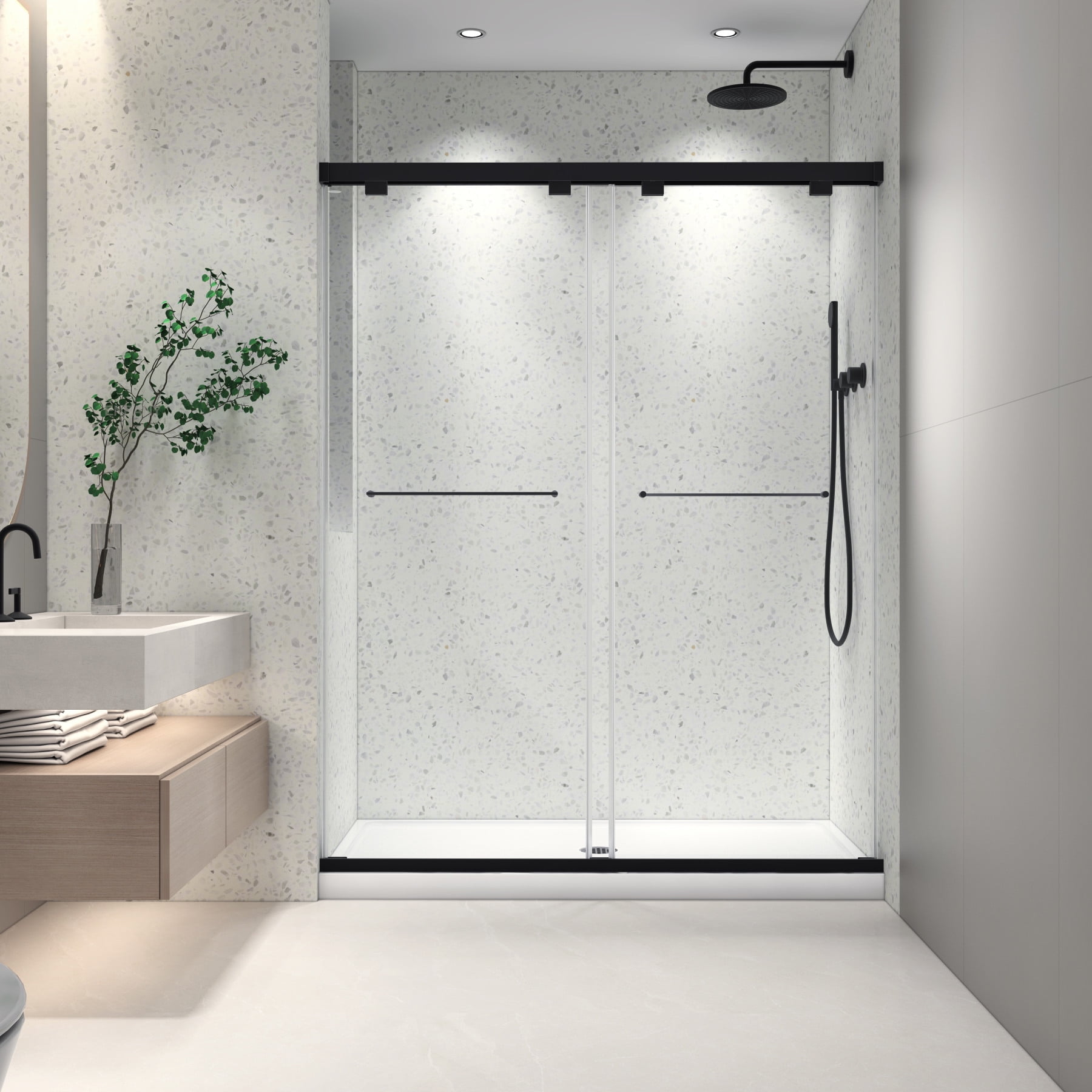 60-Inch Frameless Double Sliding Shower Door - Matte Black with ...