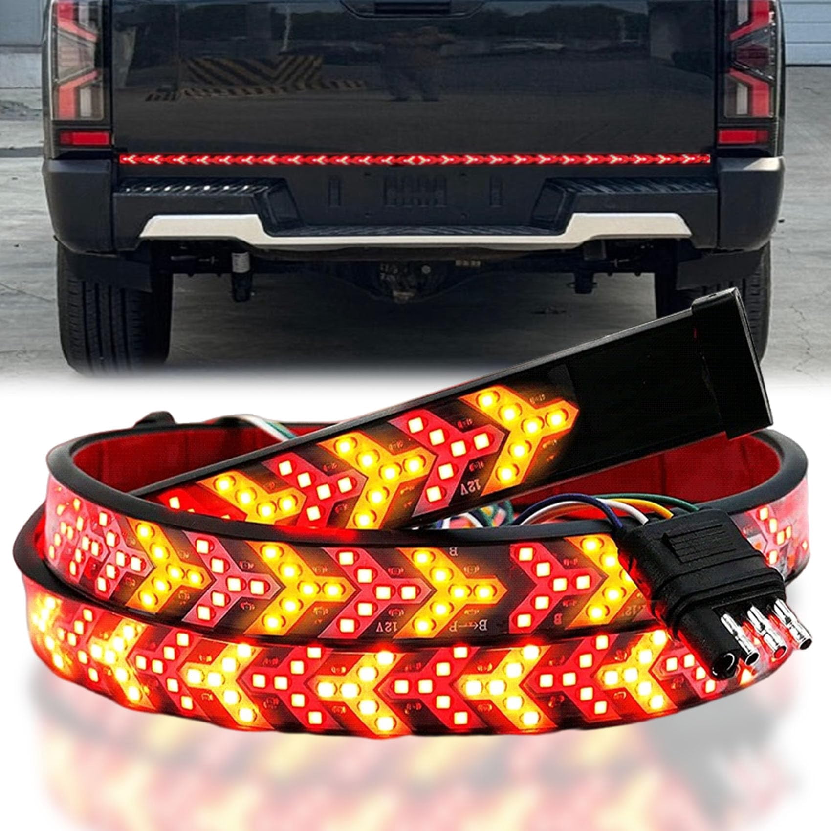 60-Inch LED Tailgate Light Bar Strip, Triple Row Truck Tailgate Strip ...