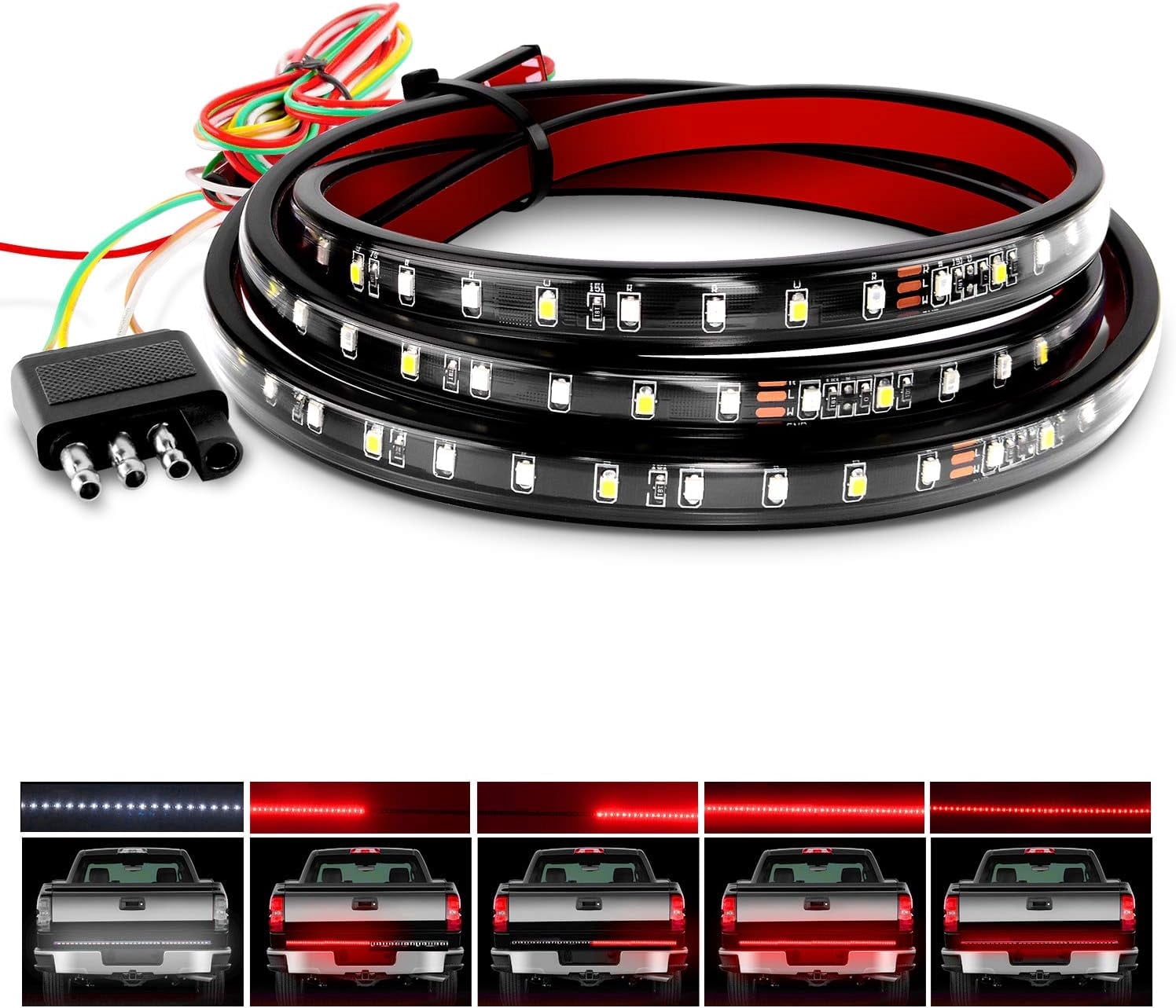 60 Inch LED Truck Tailgate Light Bar – Sequential Red & Amber Strip ...