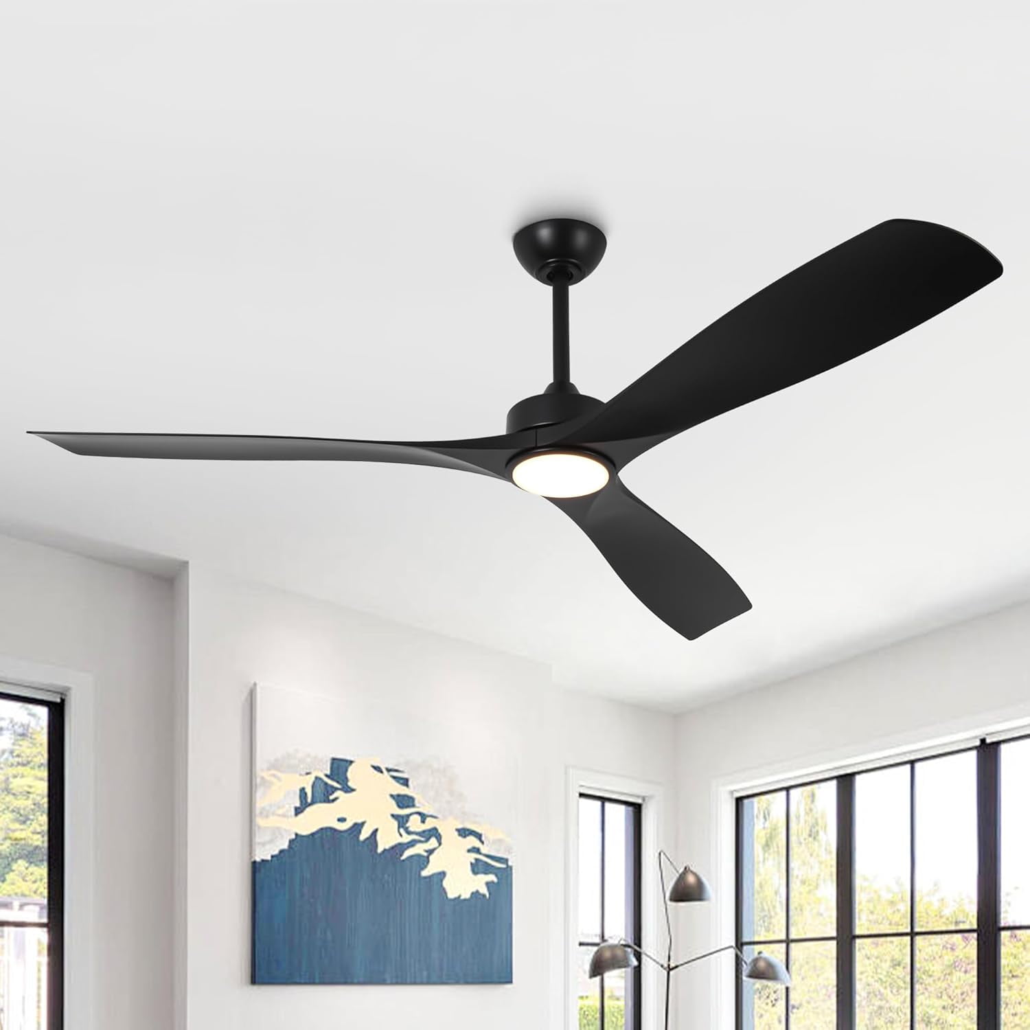 60 Inch Large Ceiling Fan with Light, Modern Black Ceiling Fans with ...