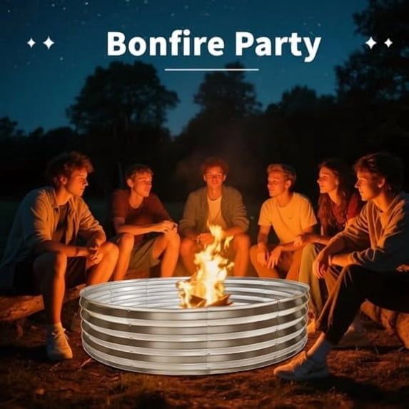 60 Inch Large Round Fire Pit Ring, Galvanized Steel Outdoor Bonfire ...