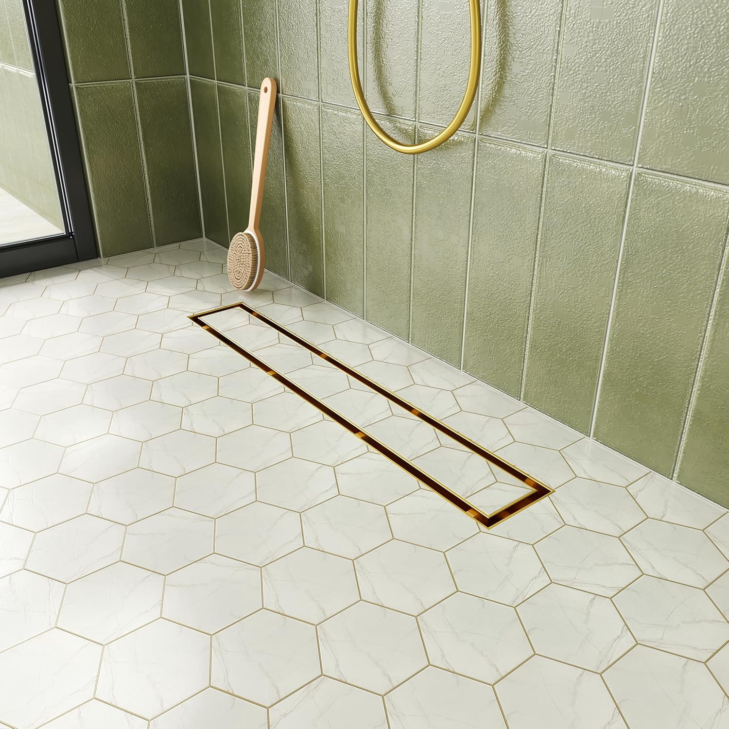 Linear Shower Drain with Tile Insert Grate Brushed Stainless Rectangle ...