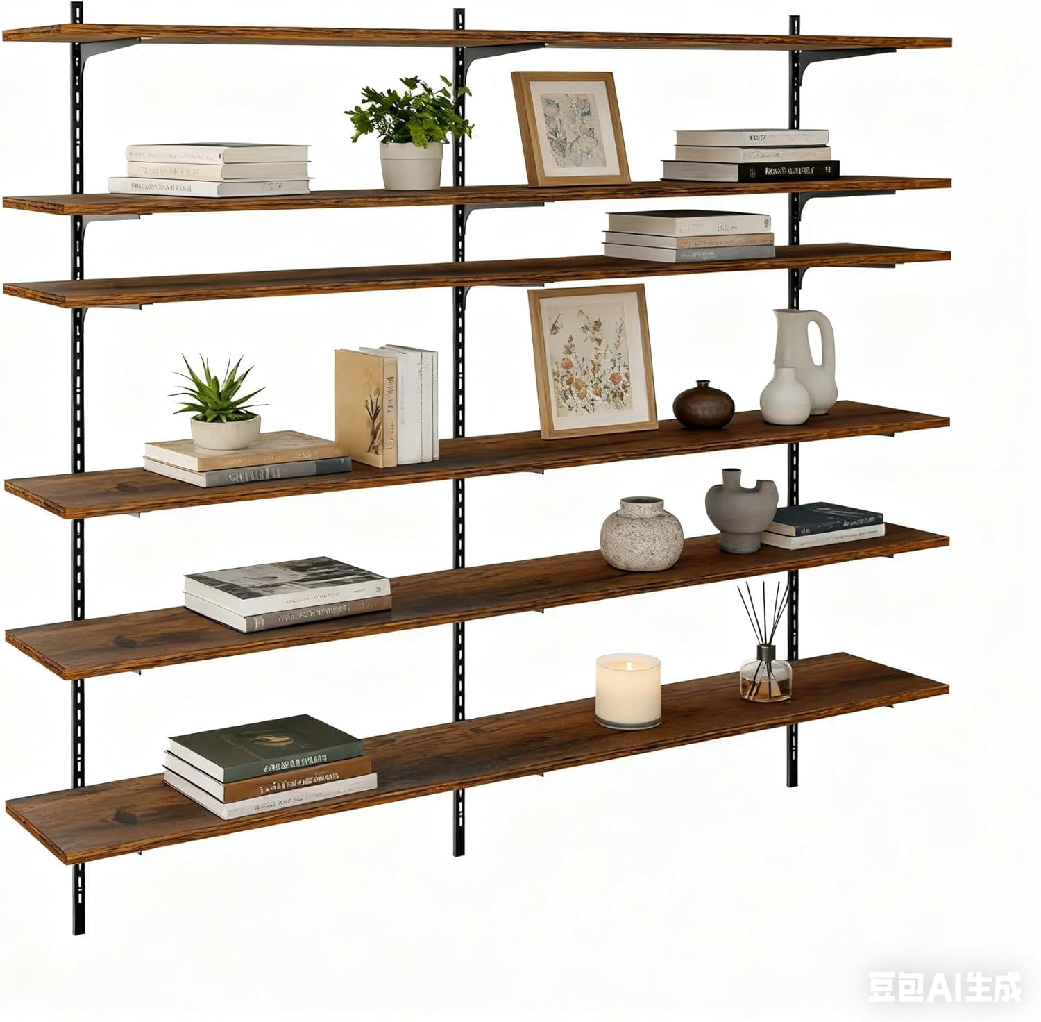 60 Inch Long Wooden Floating Shelves with Rail Adjustable Large Kitchen ...