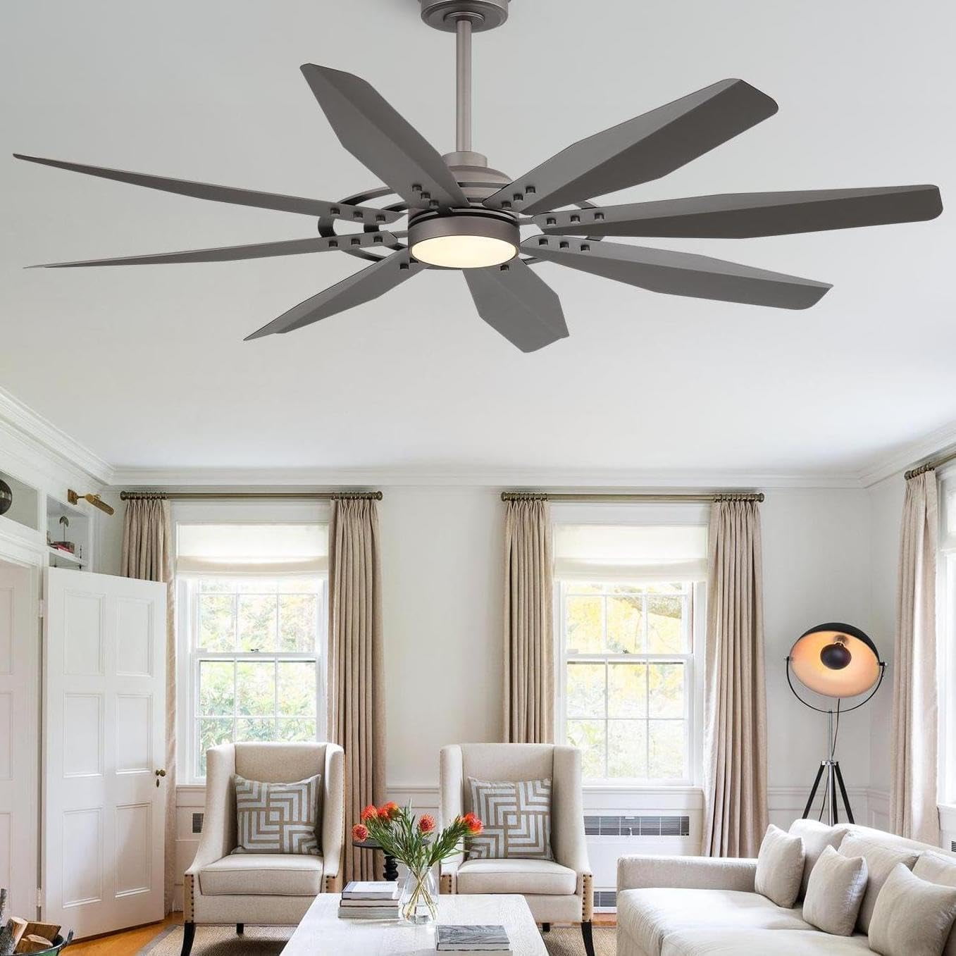 60 Inch Modern Ceiling Fan with Light and Remote Control, 8-Blade ...