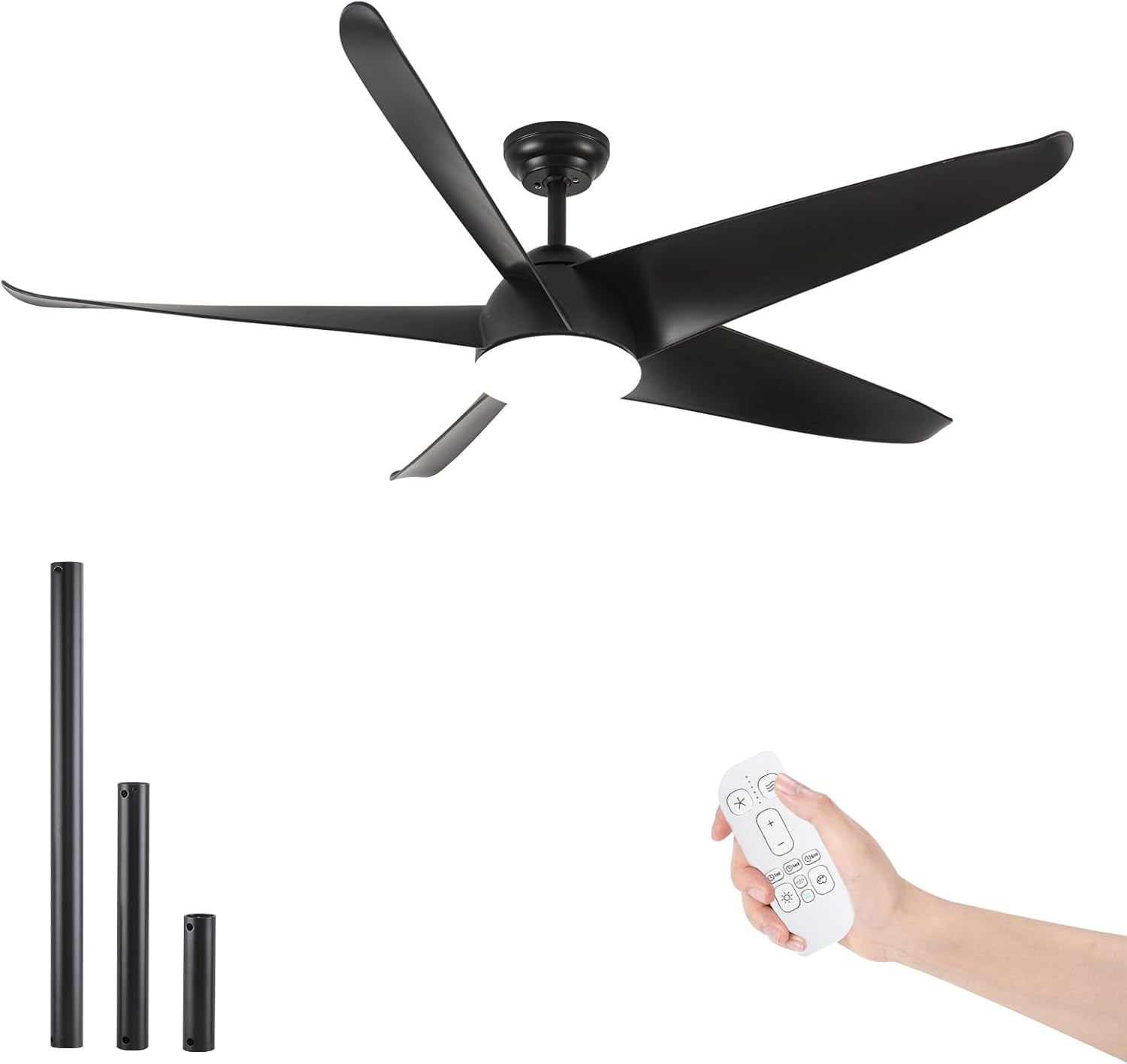 60 Inch Outdoor Ceiling Fan with Light and Remote Control, Modern Black ...