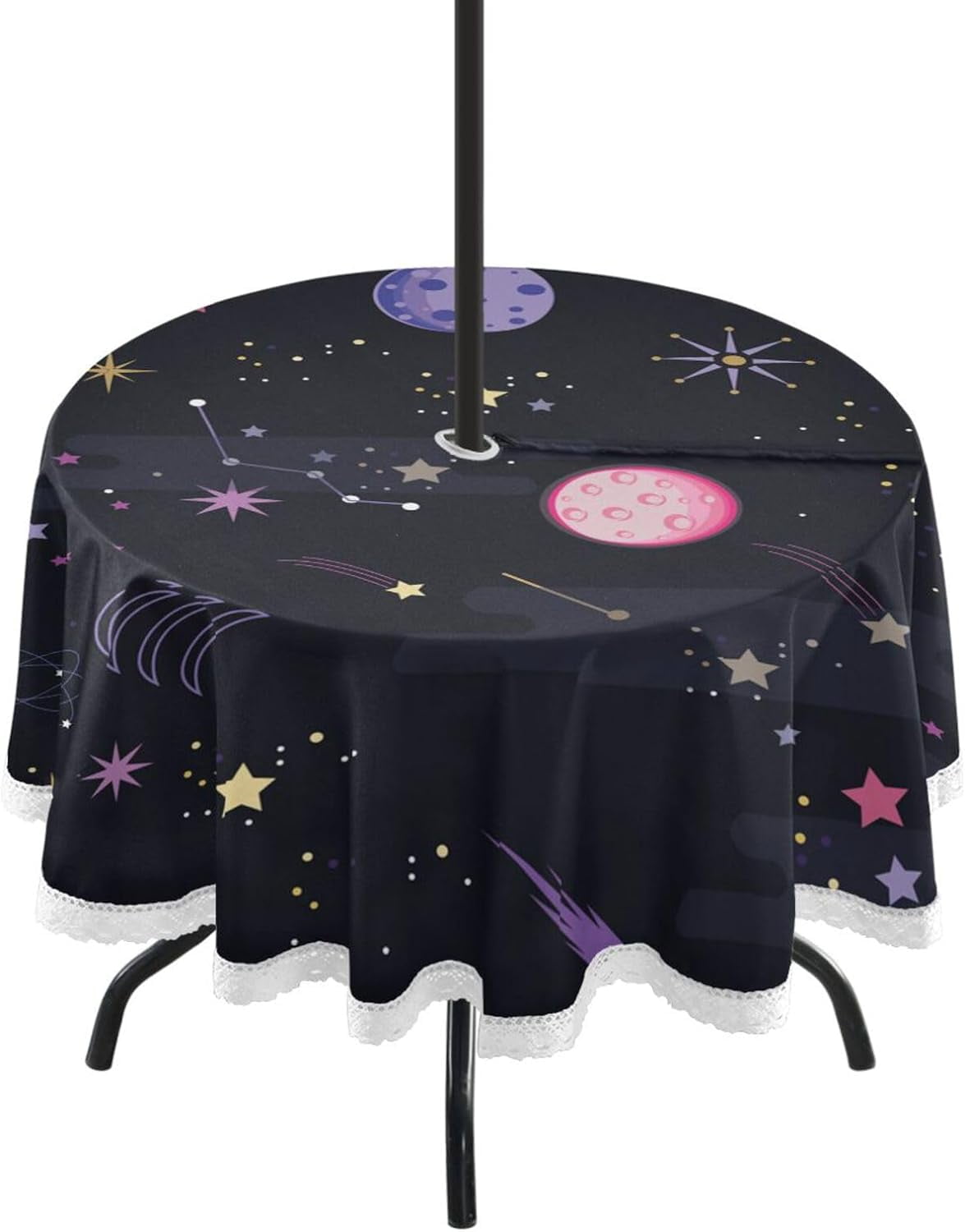 60 Inch Outdoor Dream Space Galaxy Round Tablecloth with Umbrella Hole ...