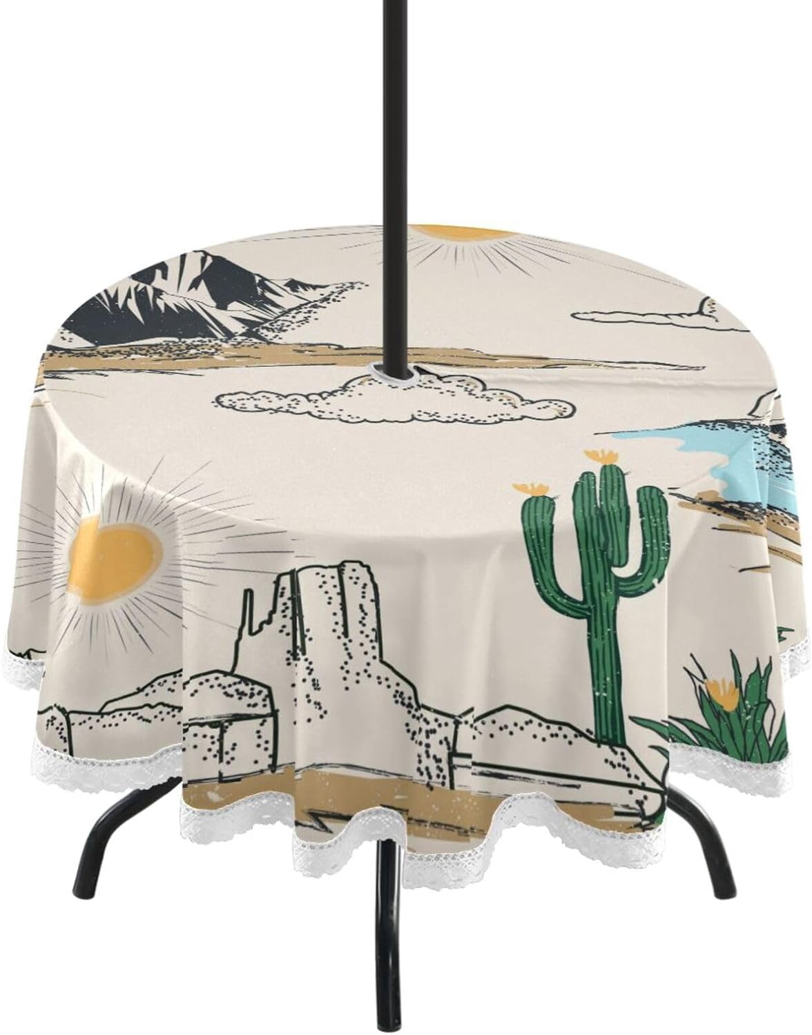 60 Inch Outdoor Western Desert Landscape Round Tablecloth with Umbrella ...