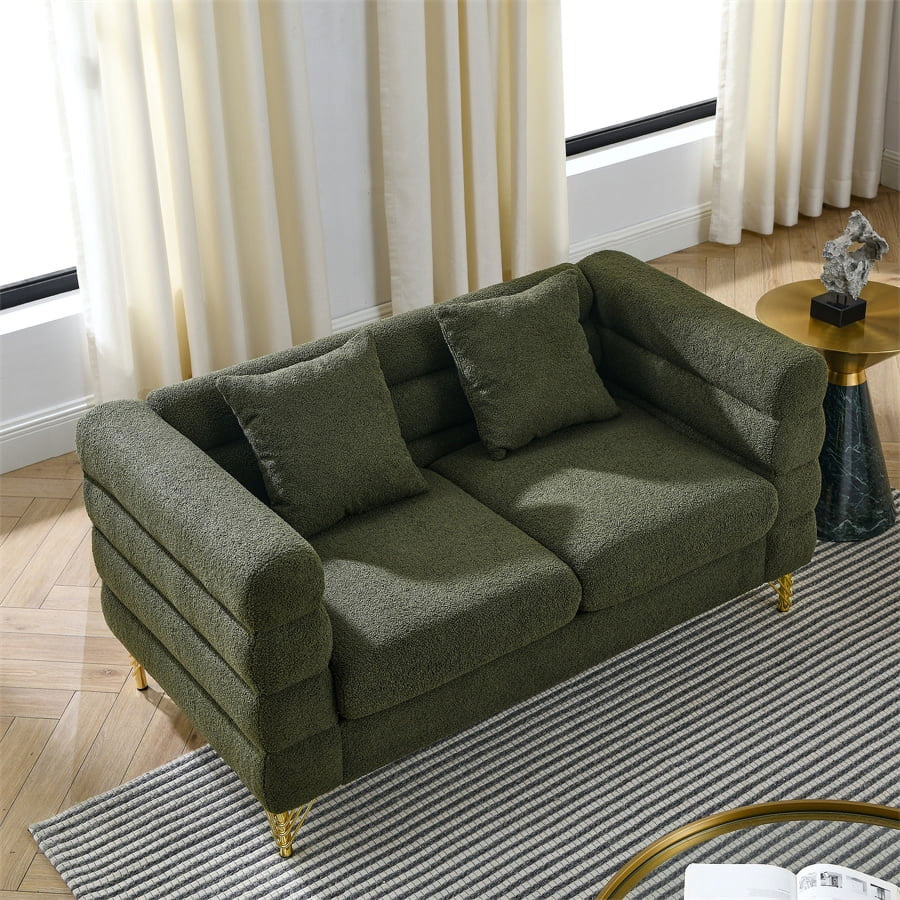 60 Inch Oversized 2 Seater Couch Sofa, Modern Sectional Sofa with Gold ...