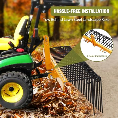60 Inch Pine Straw Rake, 26 Coil Spring Tines Durable Powder Coated ...