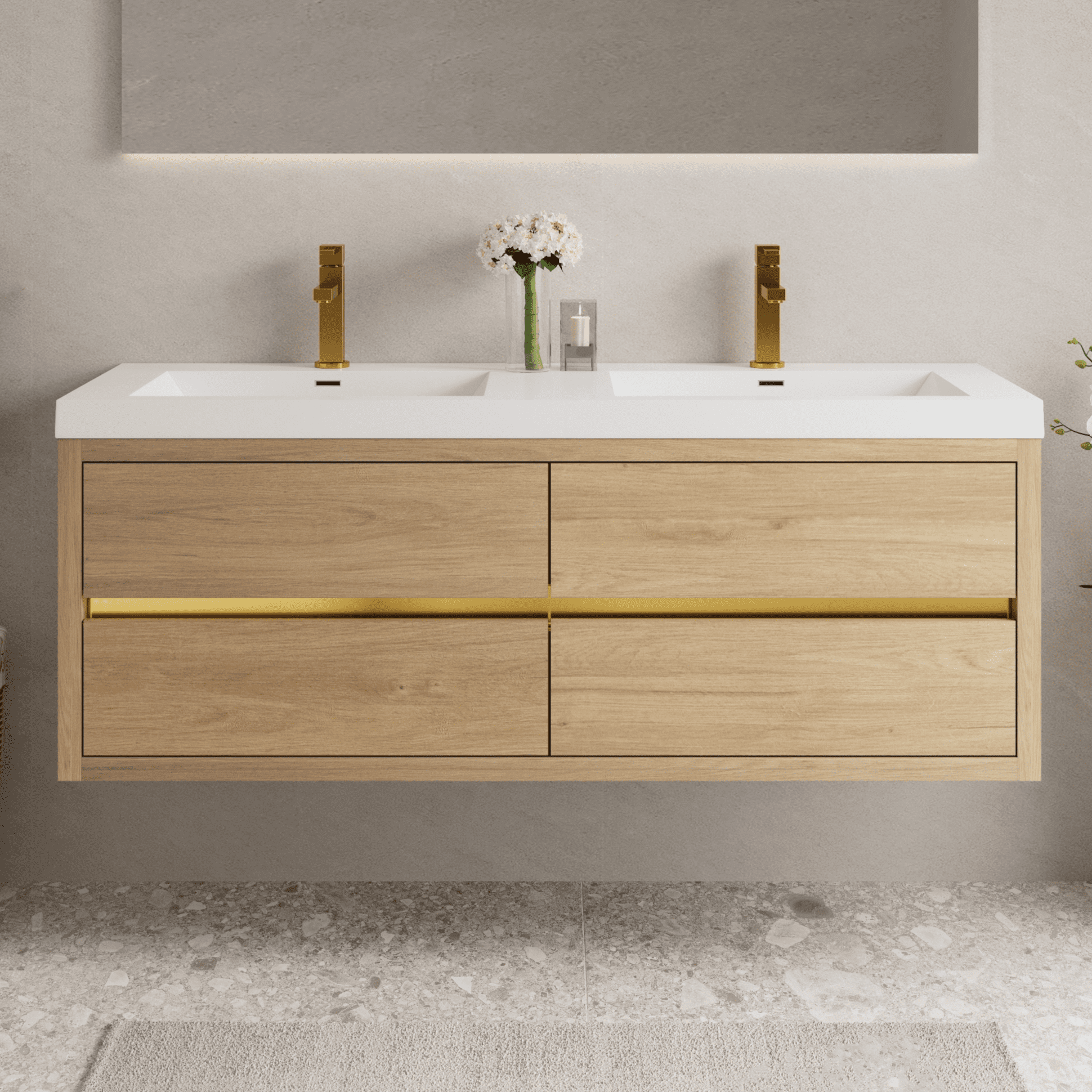 60-Inch Pre-Assembled Wall-Mounted Dual Sink Vanity with Floating ...