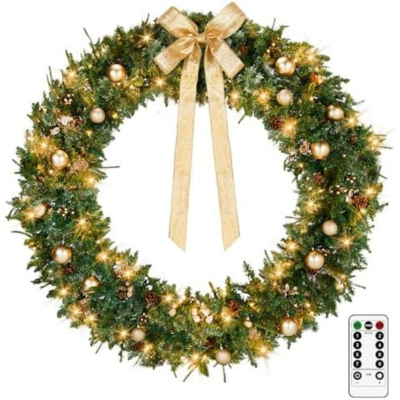 60 Inch Prelit Christmas Wreath, Outdoor Xmas Wreath w/220 Lights, 600 ...