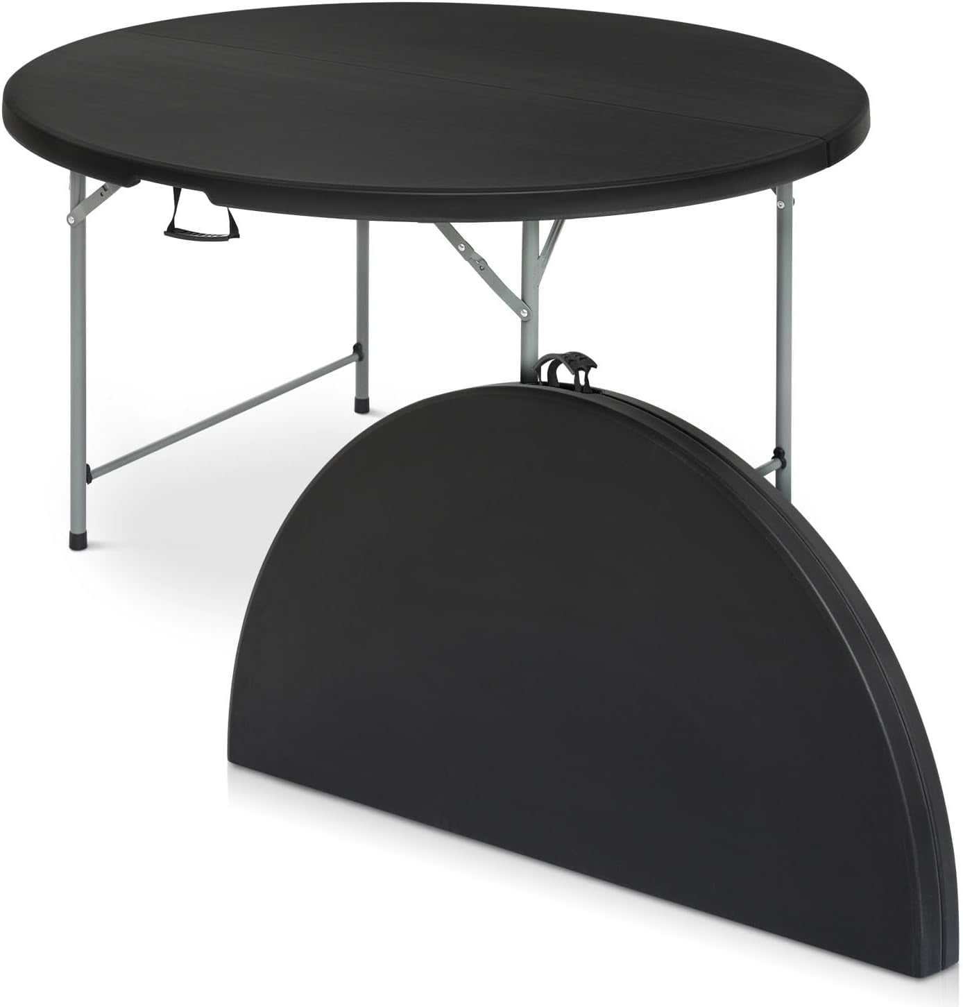 60 Inch Round Folding Table with Carry Handle, Portable Heavy Duty ...