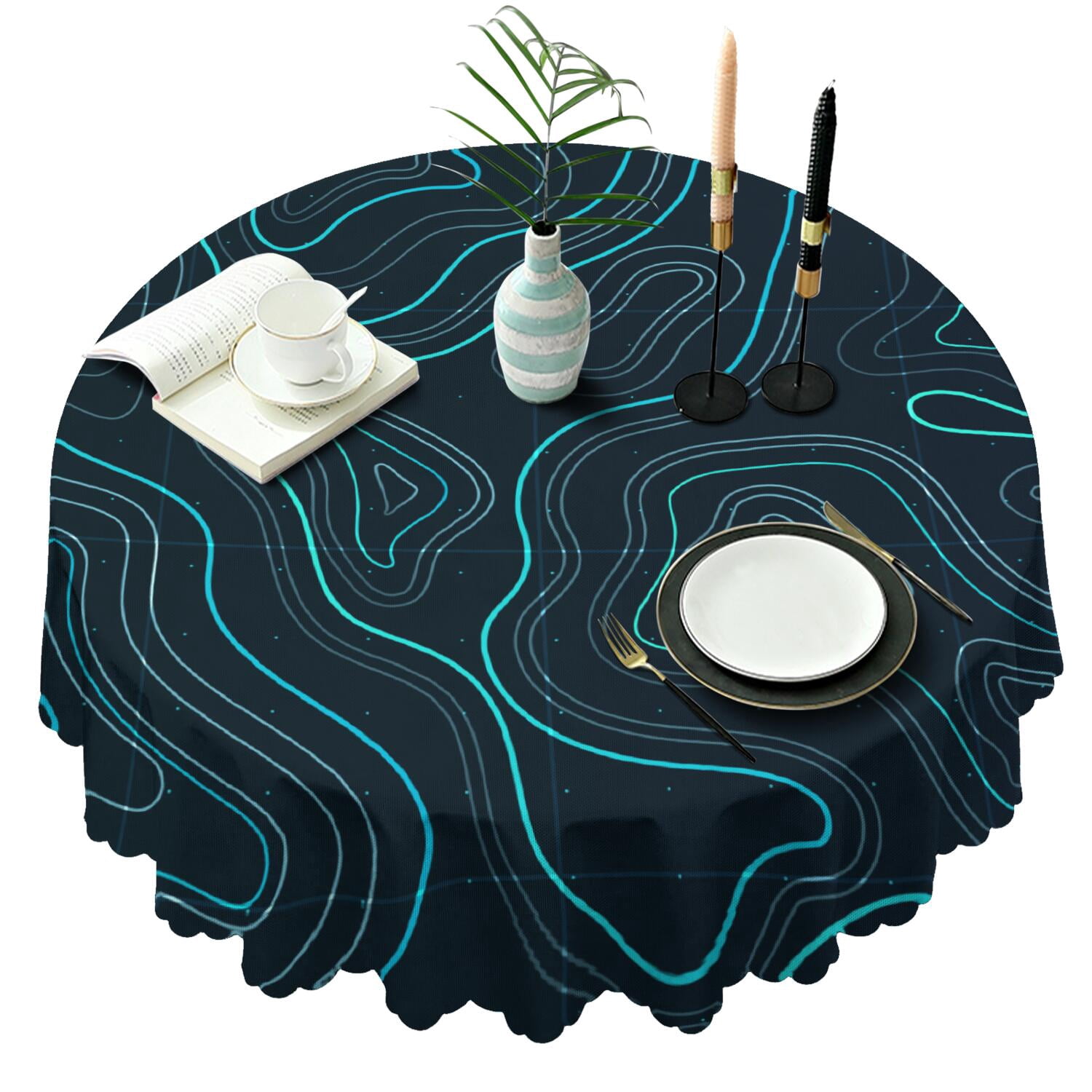 60 Inch Round Lace Tablecloth Water Resistant Washable, Adventure Map ...