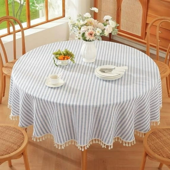 60 Inch Round Tablecloth Blue and White Striped Cloth Tablecloths ...