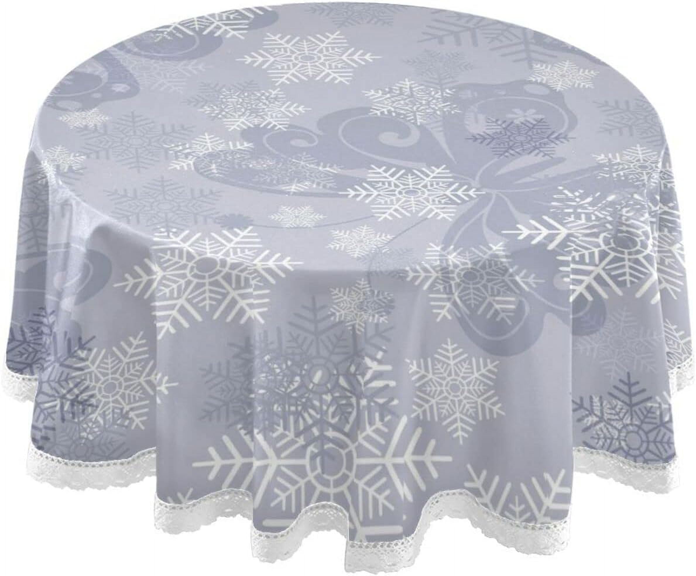 60 Inch Round Tablecloth - Christmas Snowflake Butterfly Waterproof ...