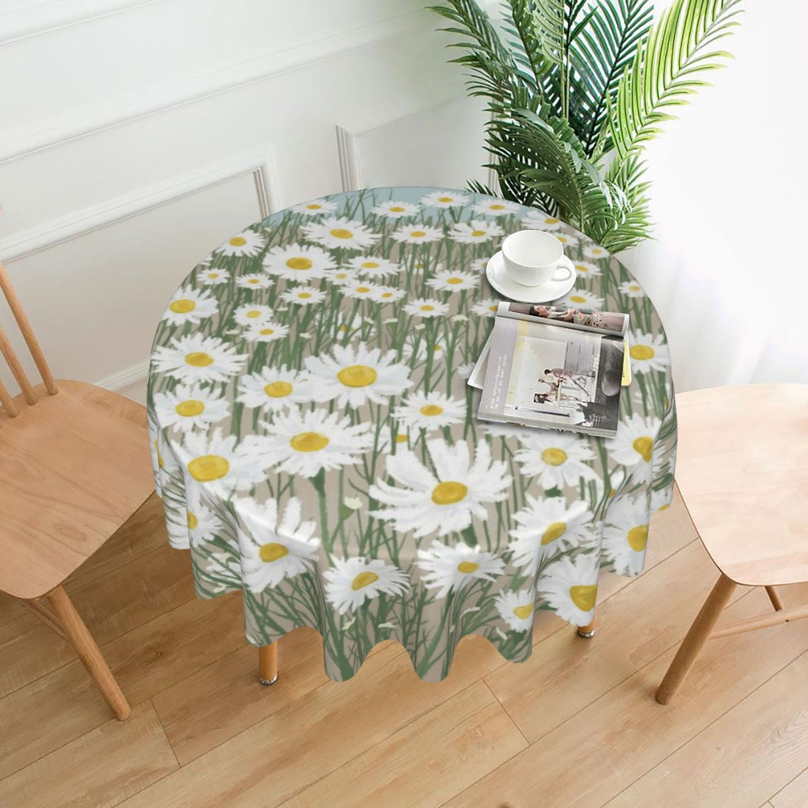 60 Inch Round Tablecloth – Waterproof, Stain-Resistant, Blooming Daisy ...